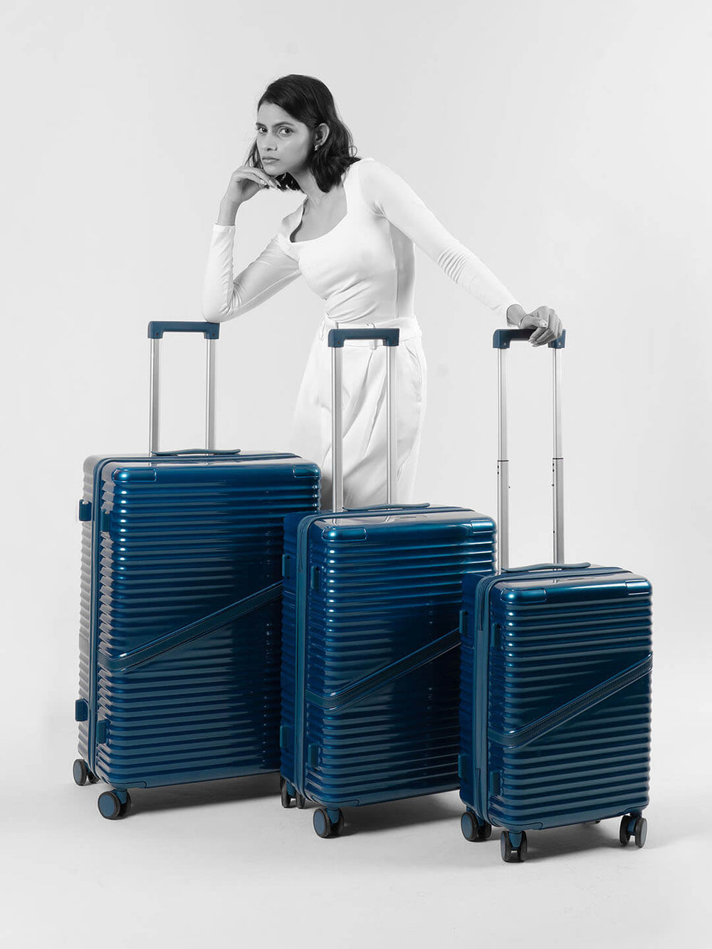 Oblique Combo | Blue | Set of 3 Hard Luggage | Buy Set of 3, Cabin ...